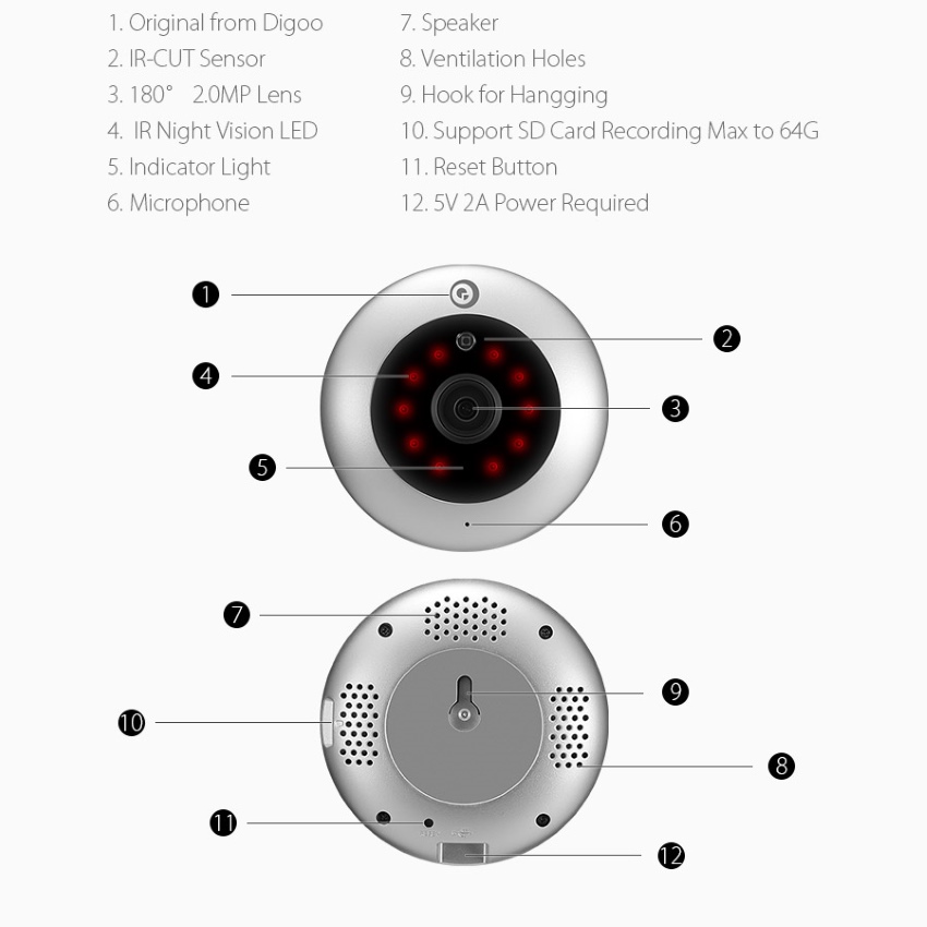 Digoo DG-UFC 1080p HD 180 Degree Wide Angle Night Vision WiFi IP Camera